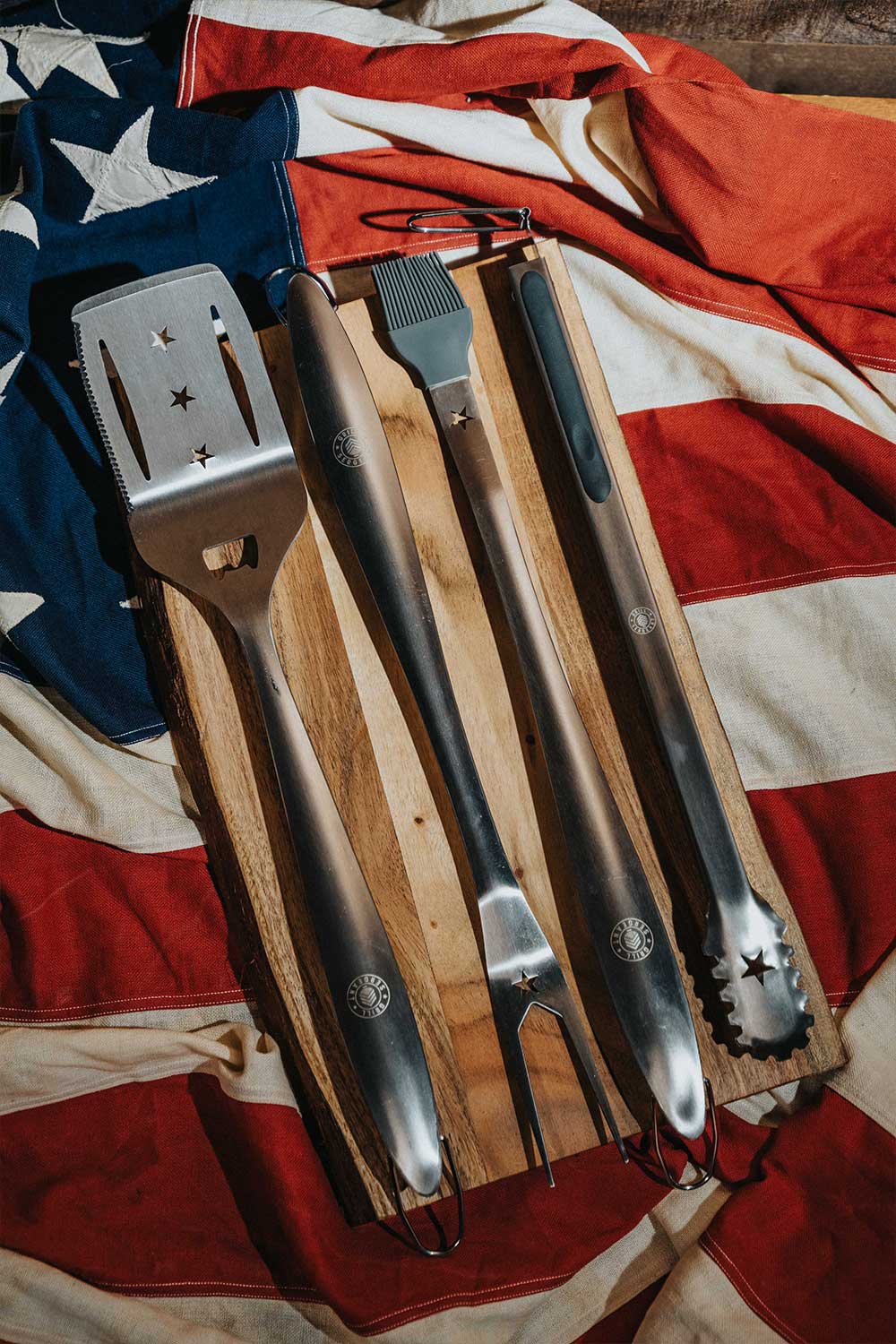 Grill Sergeant 4 Pack Grill Tools - Tongs, Fork, Basting Brush, Spatula – Nine Line Apparel